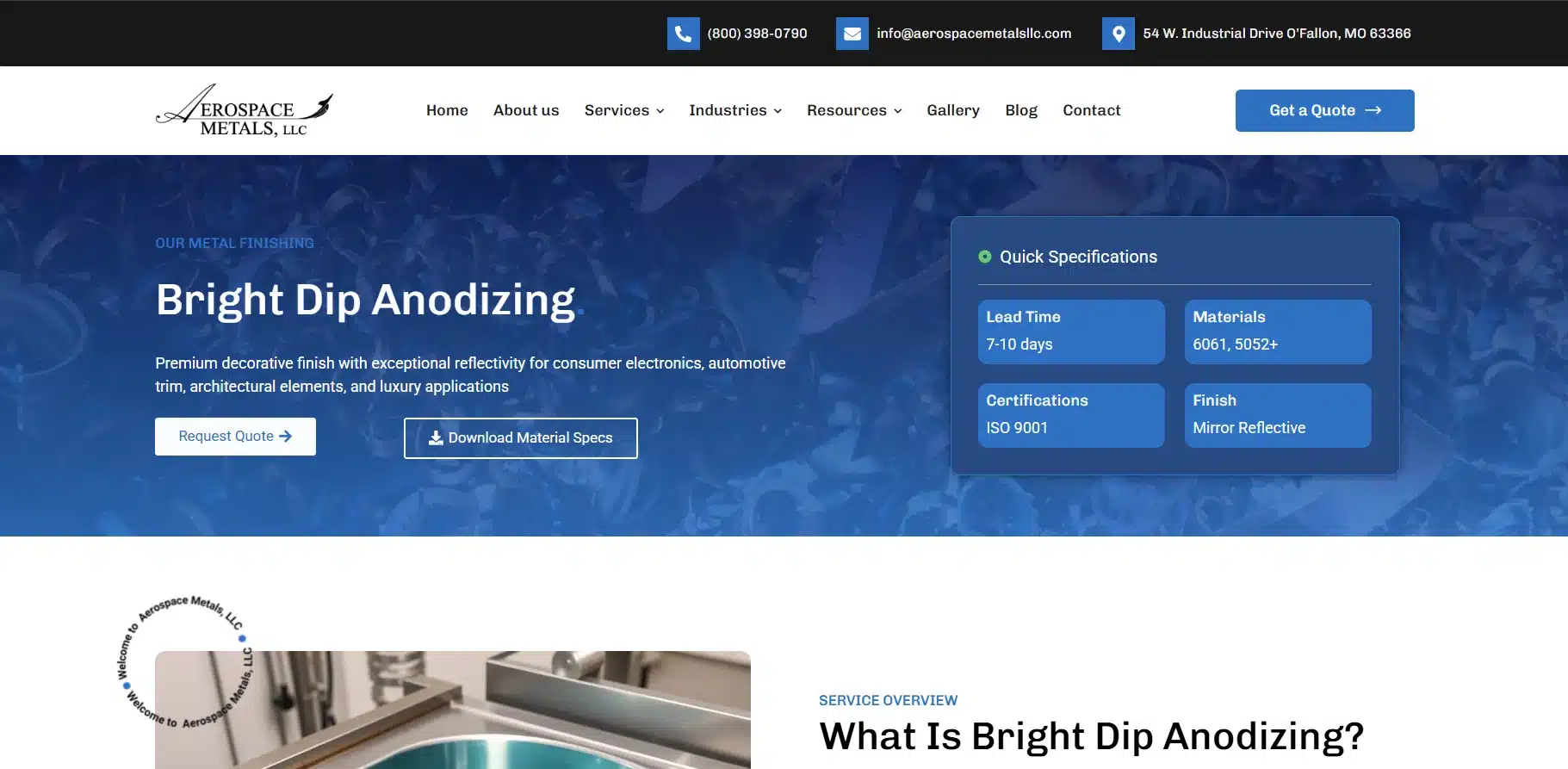 Bright Dip Anodizing Services | Aerospace Metals LLC